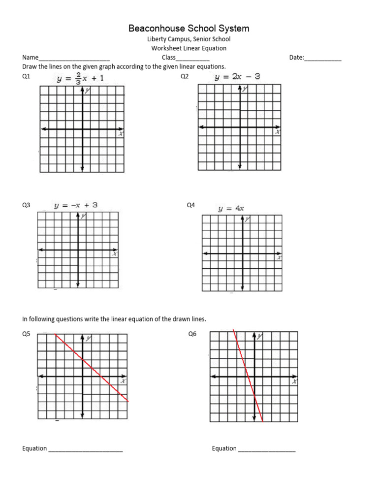 Linear Equation Worksheet for Students | PDF
