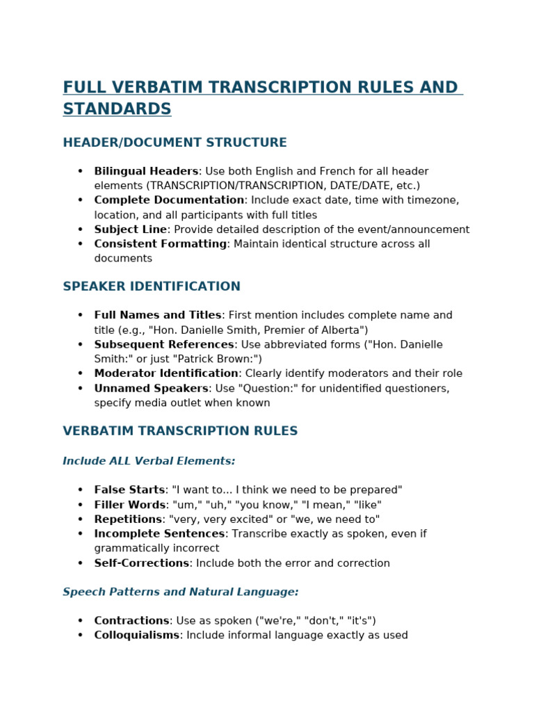 Full Verbatim Transcription Rules and Standards | PDF | Word | Punctuation