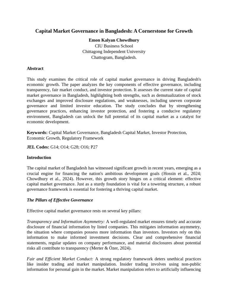 Capital Market Governance in Bangladesh | PDF | Governance | Market ...