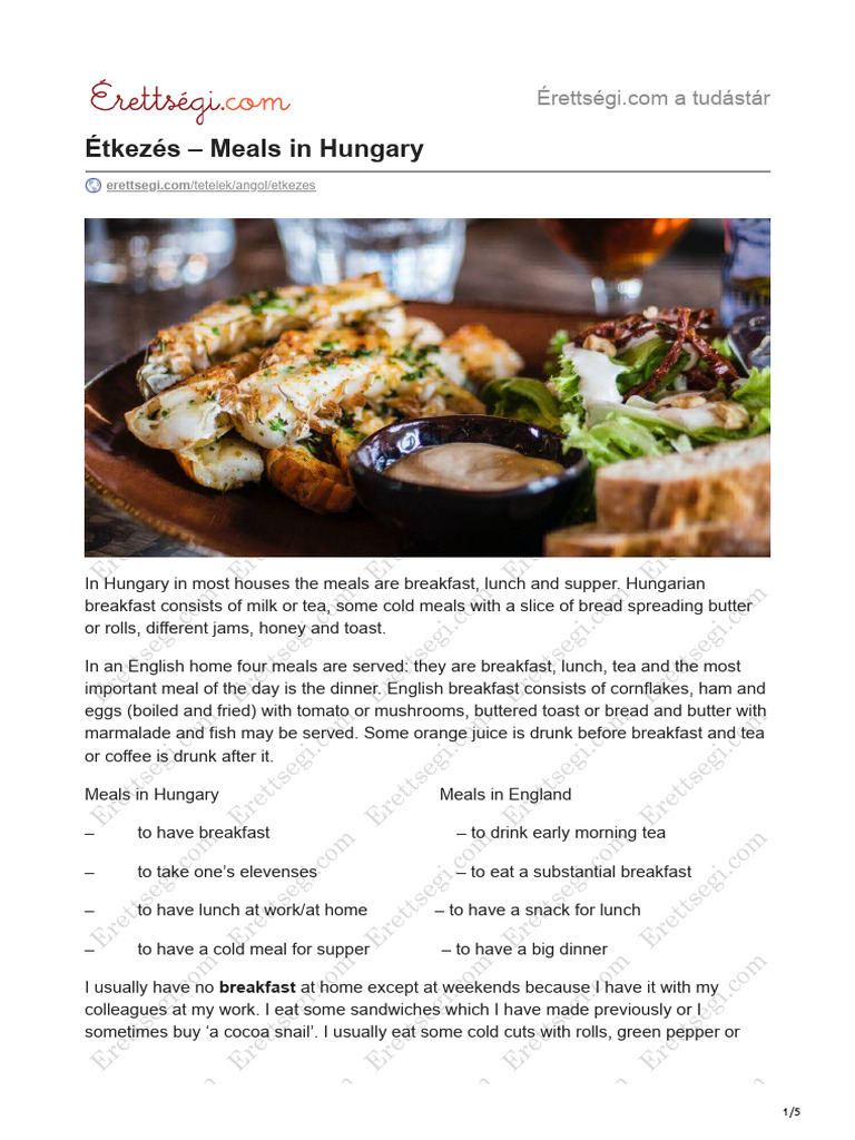 Étkezés Meals in Hungary | PDF | Meal | Lunch