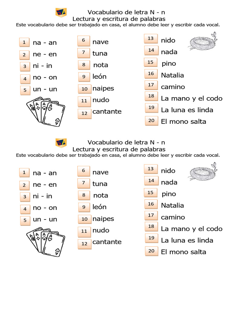 Vocabulario de la letra N | PDF