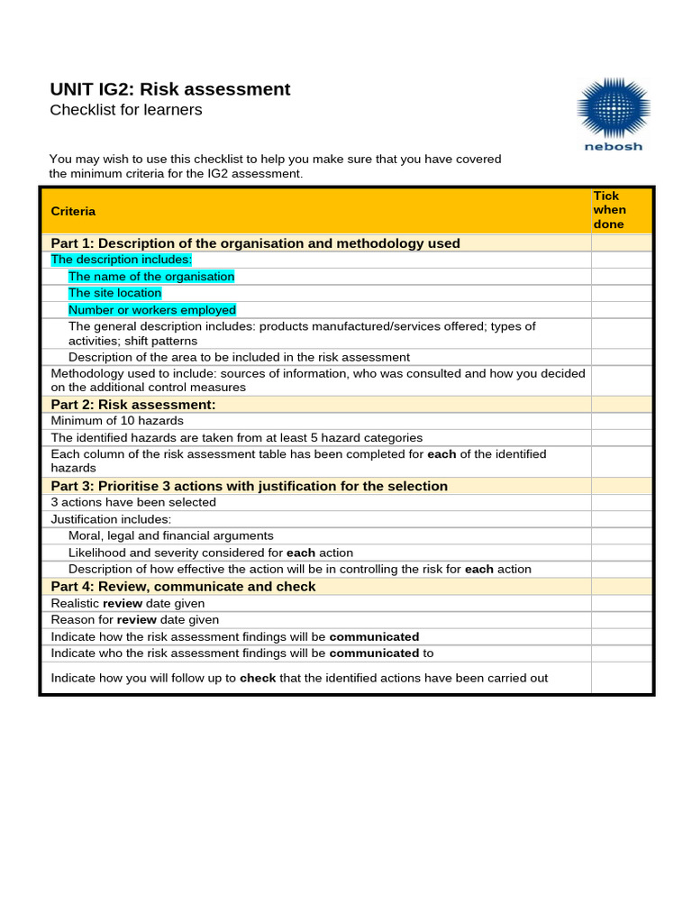 IG2 Risk Assessment Checklist Guide | PDF