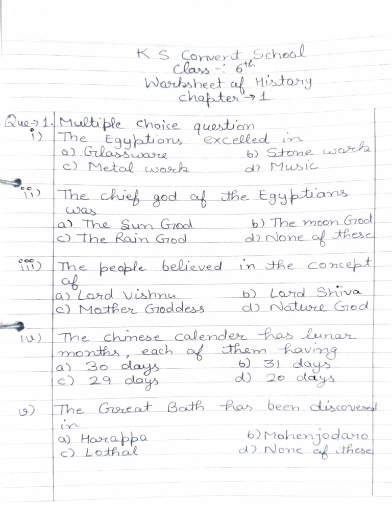 Worksheet 1 of Class 6th History | PDF