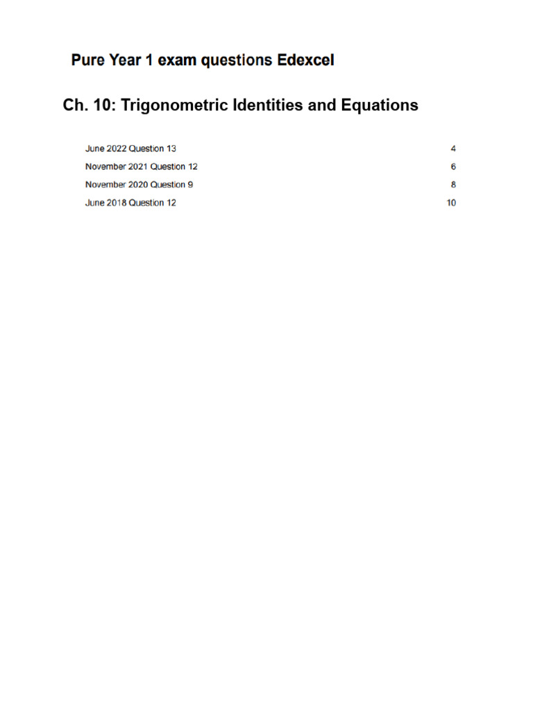 Ch. 10 - Trigonometric Identities and Equations - Pure Year 1 Edexcel | PDF