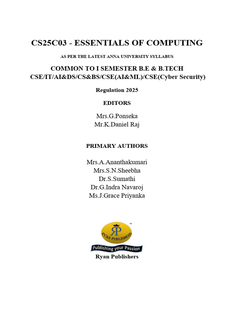 CS25C03-Essentials of Computing | PDF | Byte | Computer Data Storage