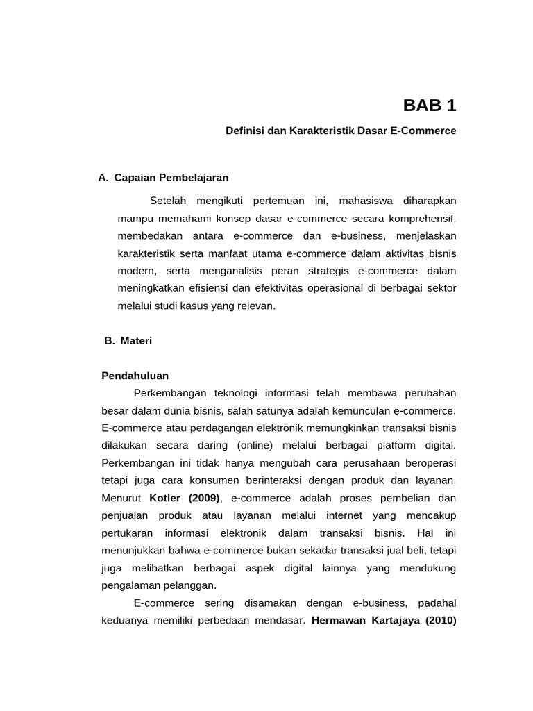 BAB 1 Definisi Dan Karakteristik Dasar E-Commerce | PDF