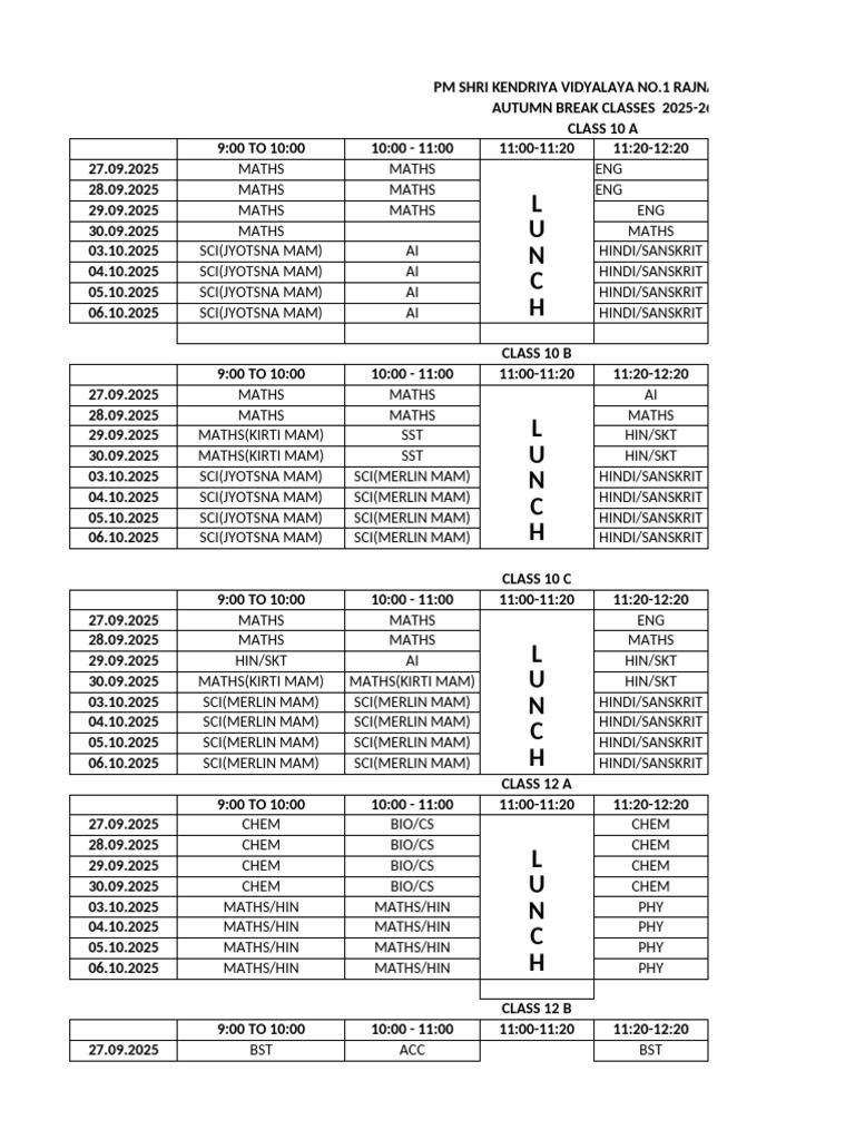 Autumn Break Time Table 2025-26-1 | PDF | Languages Of India