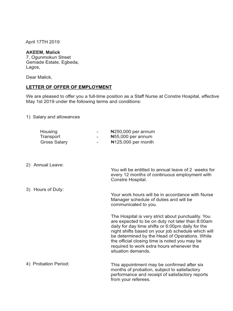 Employment Offer for Staff Nurse | PDF | Employment | Confidentiality