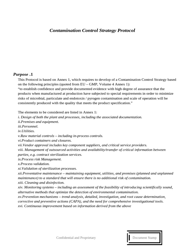 Contamination Control Strategy Protocol | PDF | Audit | Risk