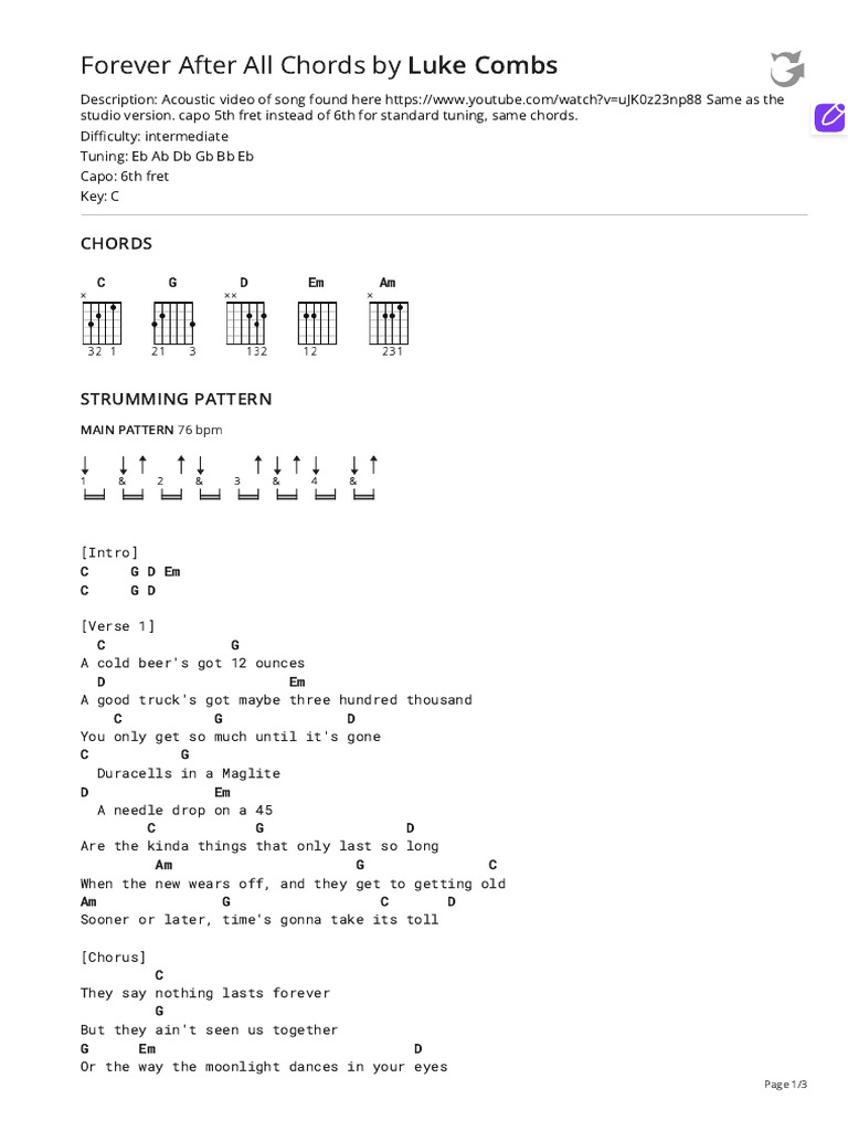 Luke Combs: Forever After All Chords | PDF | Guitars | Irish Musical ...