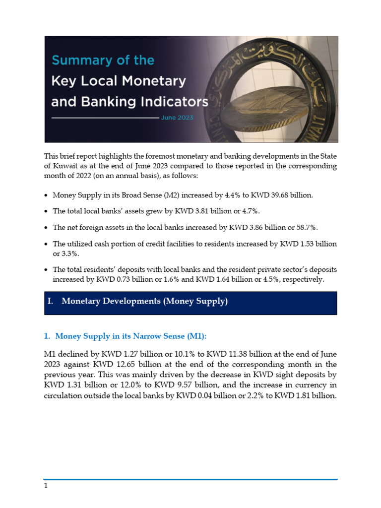 Summary Key Indicators 2023 06 (En) | PDF | Money Supply | Banks