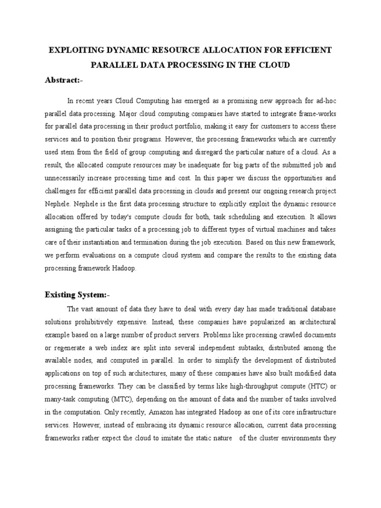 Exploiting Dynamic Resource Allocation For Efficient Parallel Data Processing in The Cloud ...