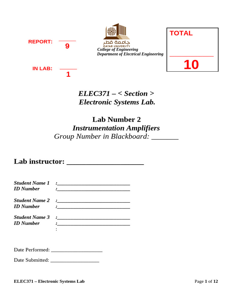 Lab2 Instrumentation Amplifiers - MODI | PDF | Operational Amplifier ...