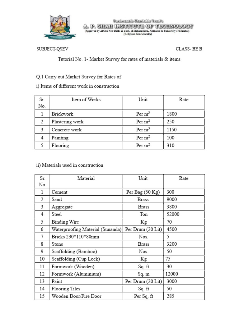 Construction Material Rate Survey | PDF