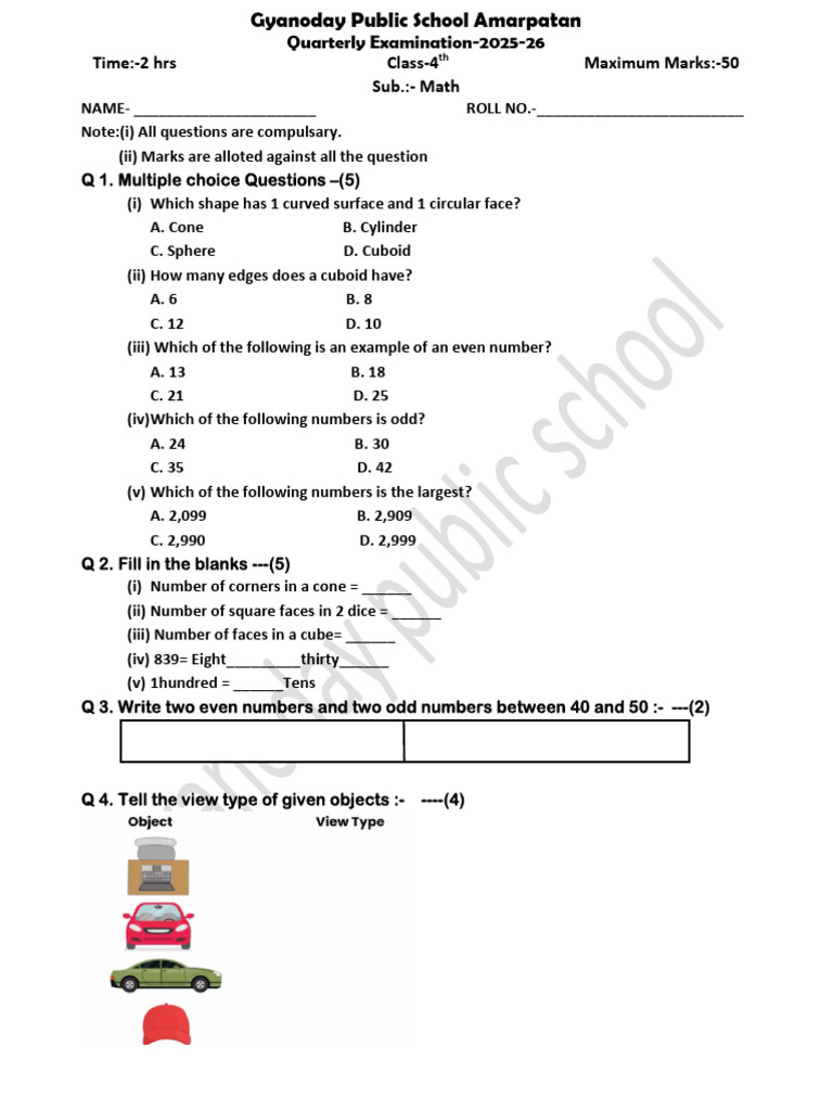 Class 4 Math Ncert Based | PDF | Geometric Shapes