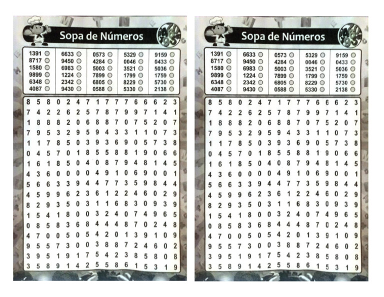 Sopa de Letras Numeros | PDF