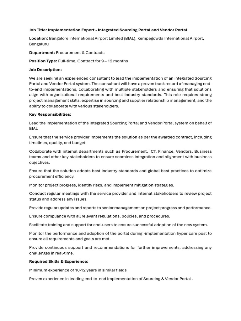 JD Implementation Expert - Sourcing & SRM | PDF | Economies | Business