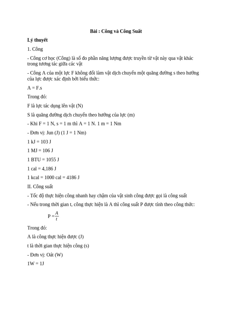 Bai Tap Ve Cong Va Cong Suat | PDF