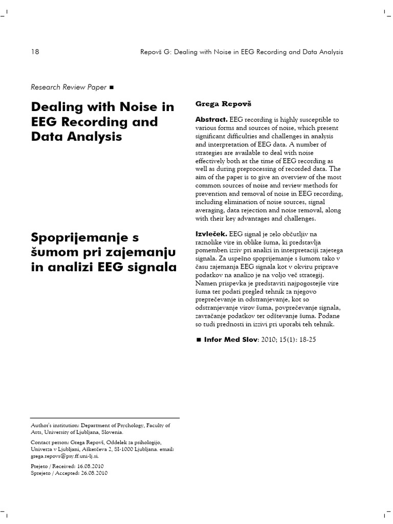Noise Management in EEG Analysis | PDF | Electroencephalography | Event ...