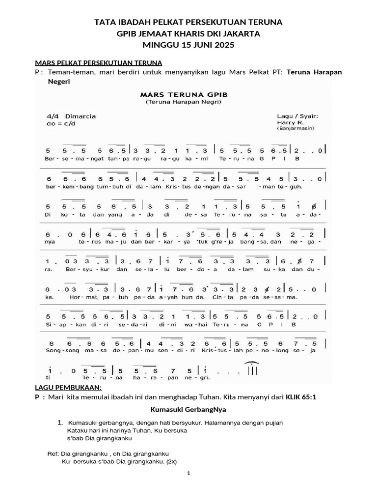 Tata Ibadah Pelkat Teruna GPIB 2025 | PDF