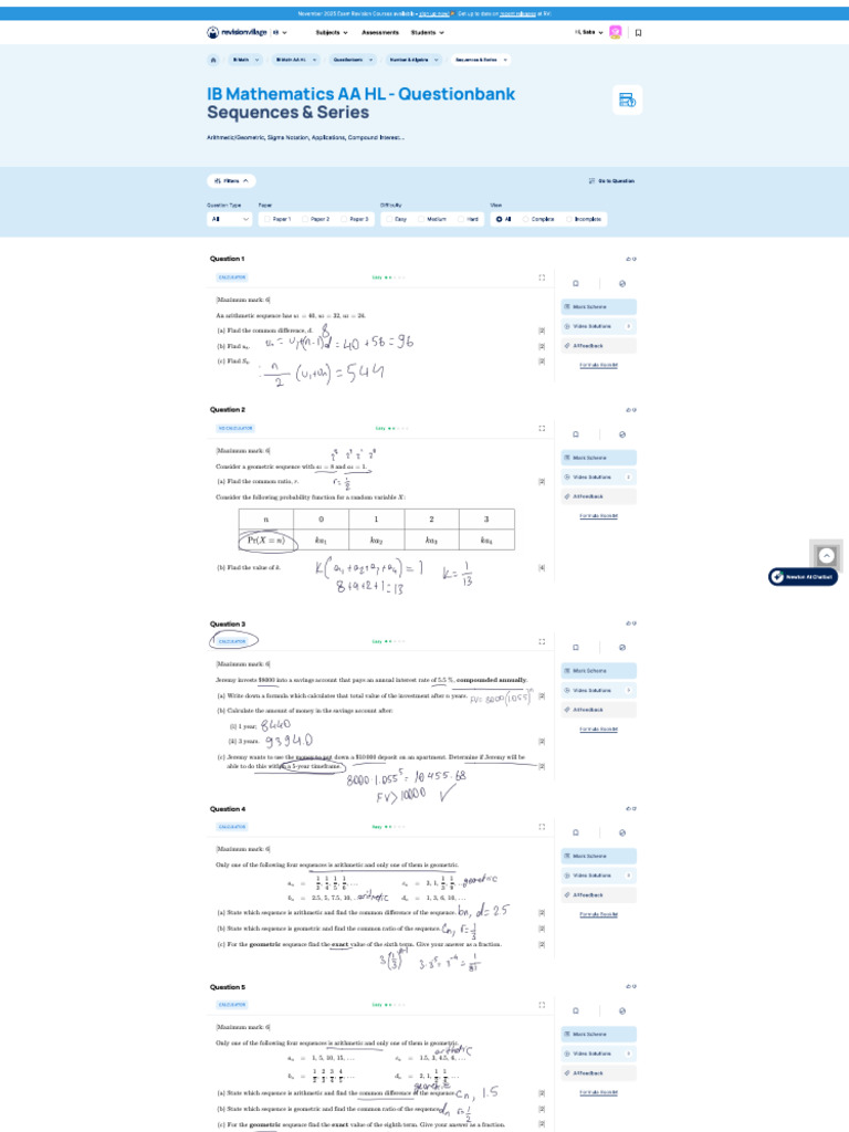 IB Mathematics AA HL Questionbank - Sequences & Series | PDF ...