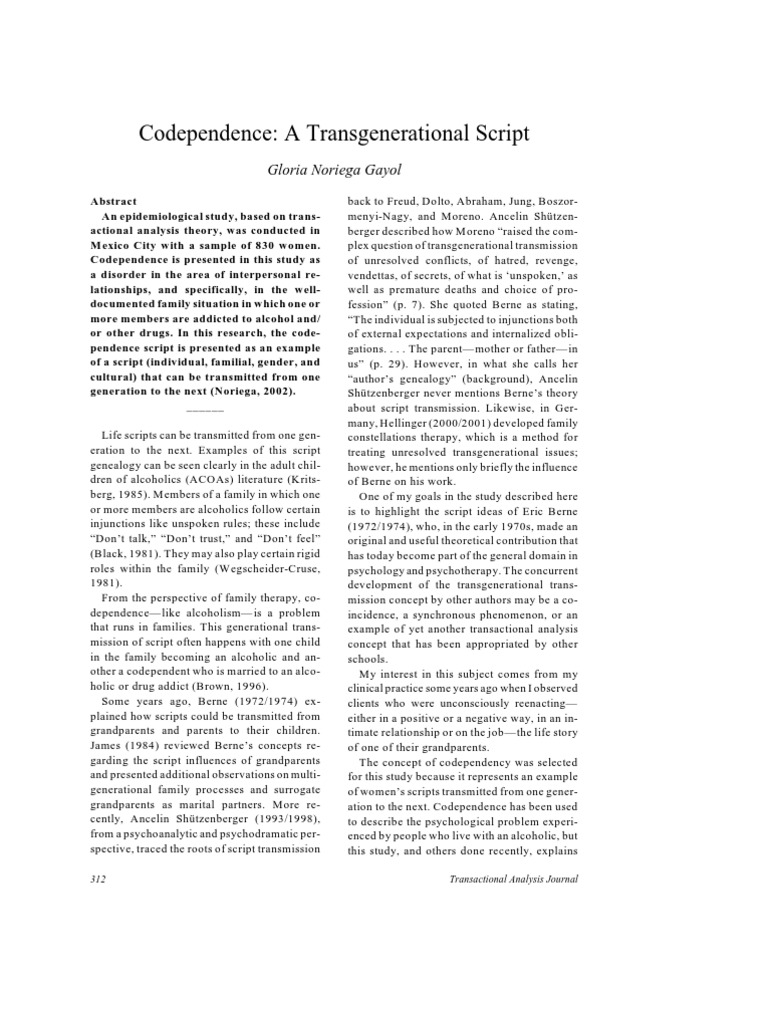 Codependence: A Transgenerational Script: Gloria Noriega Gayol | PDF | Domestic Violence ...