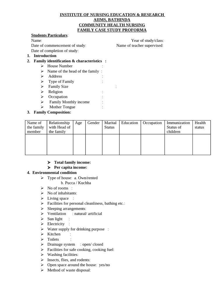 CHN-Family Case Study Performa | PDF