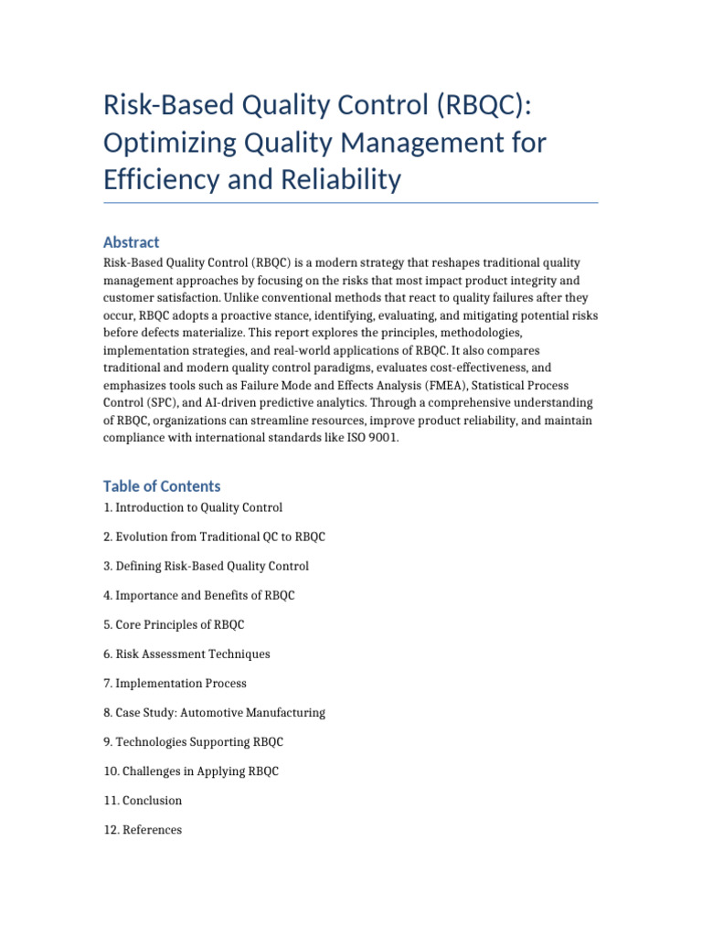 Risk Based Quality Control Report | PDF | Risk | Reliability Engineering
