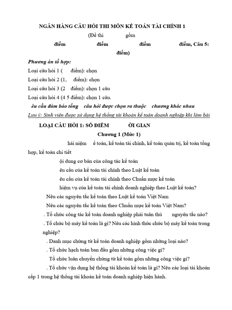Ngân Hàng Câu Hỏi KTTC 1 06112023 | PDF