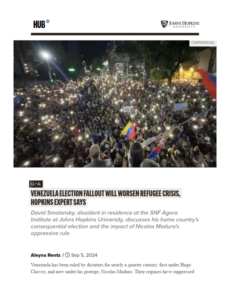 Venezuela Election Fallout Will Worsen Refugee Crisis, Hopkins Expert ...