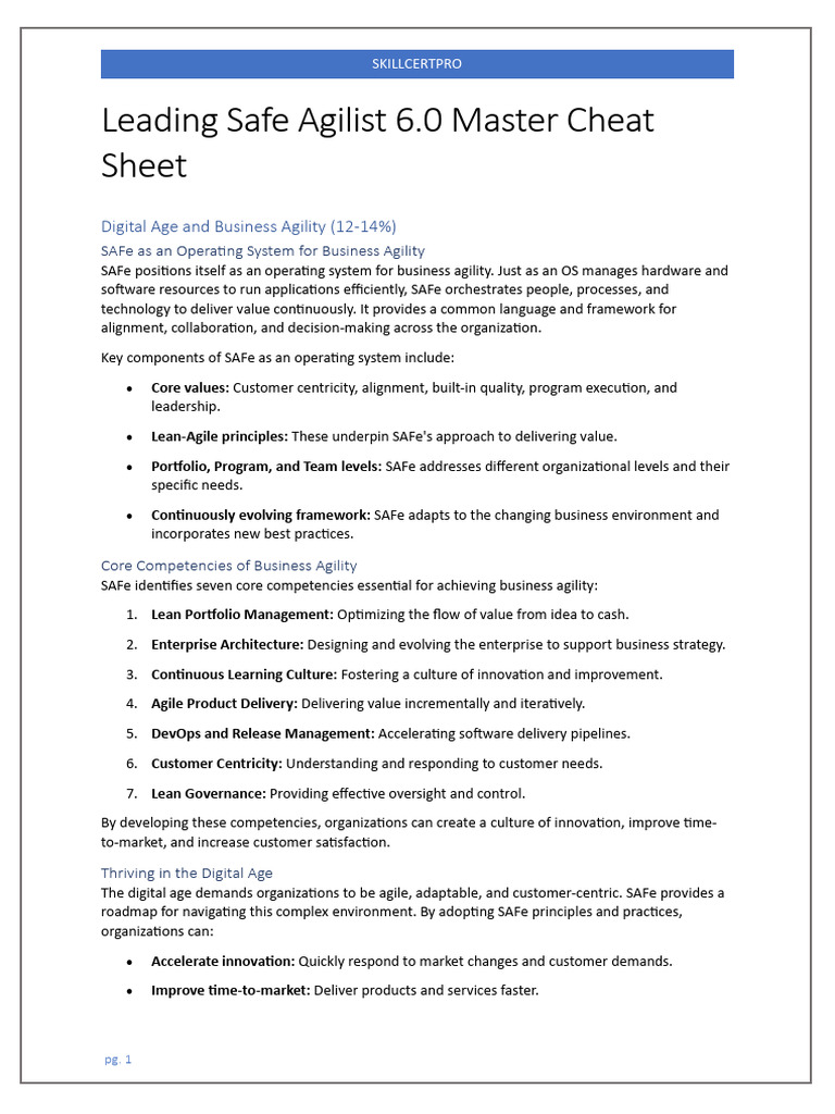 SAFe Agile Cheat Sheet for Leaders | PDF | Agile Software Development ...
