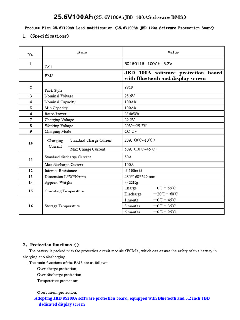 25.6V100Ah LiFePO4 Battery Datasheet Compress | PDF | Galvanic Cells ...
