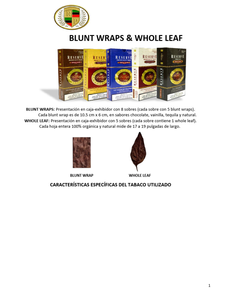 BLUNT WRAPS - WHOLE LEAF - Características | PDF | Tabaco | café