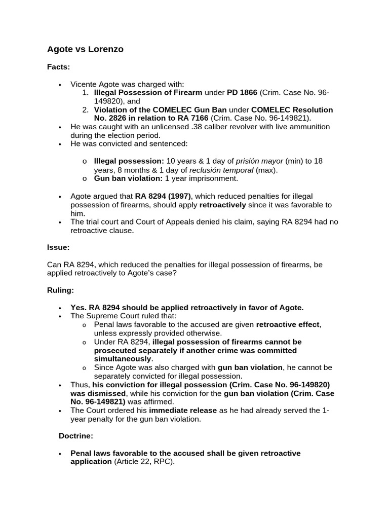 Agote Vs Lorenzo Case Digest | PDF