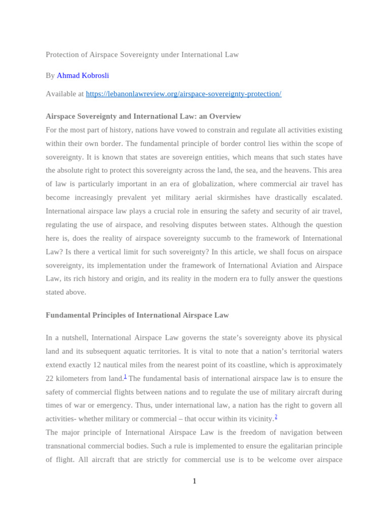 Protection of Airspace Sovereignty Under International Law | PDF ...