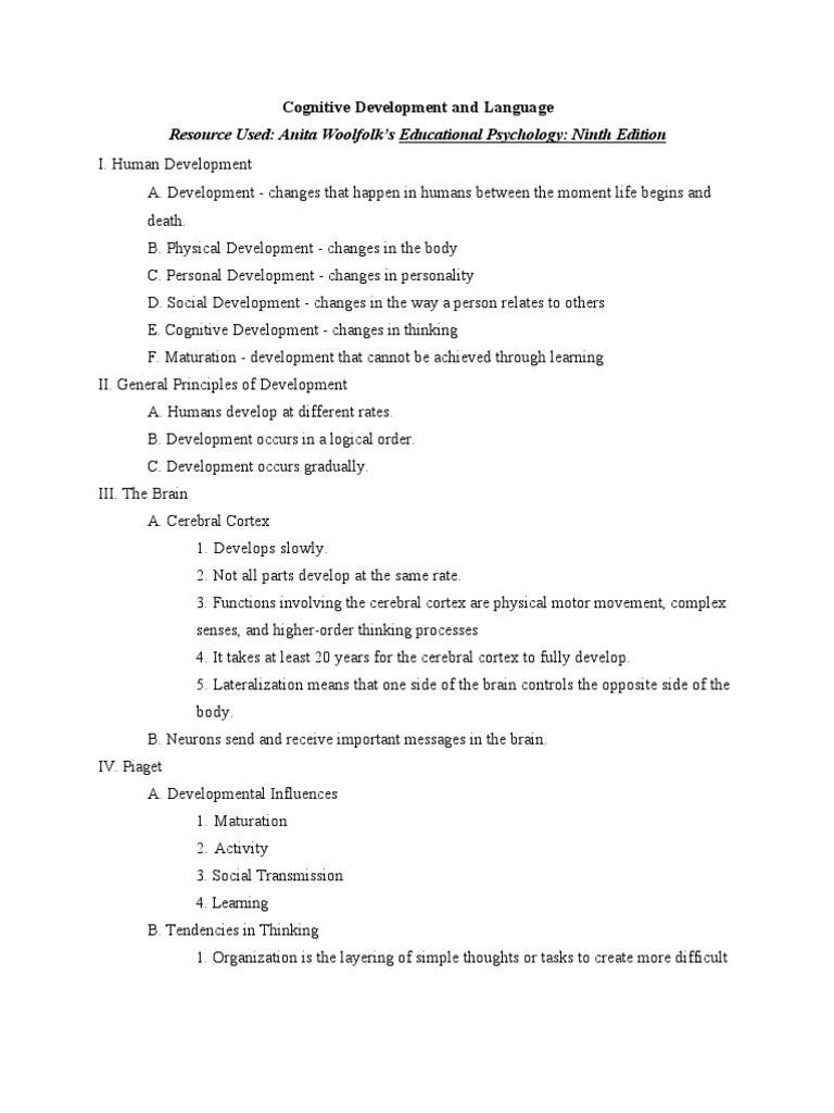 Cognitive Development and Language: A Summary of Key Theories and ...