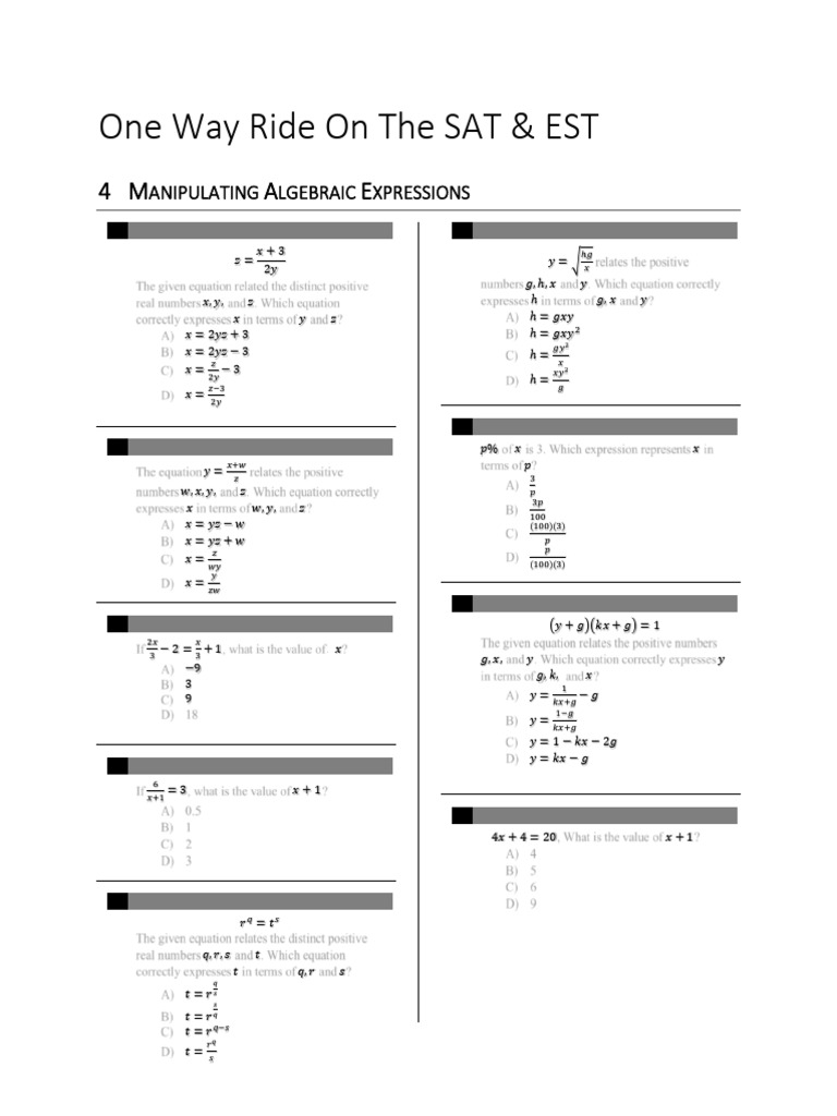 L (4) Manipulating Algebraic Equations | PDF | Equations | Mathematics