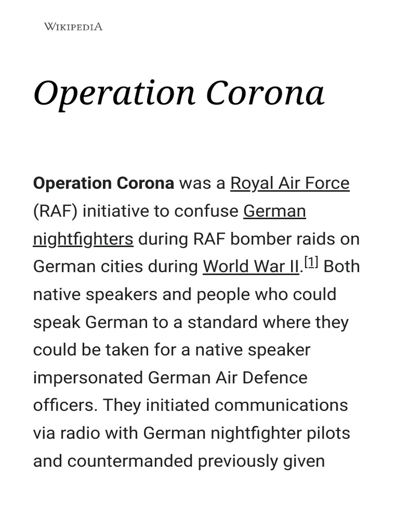 Operation Corona - Wikipedia | PDF