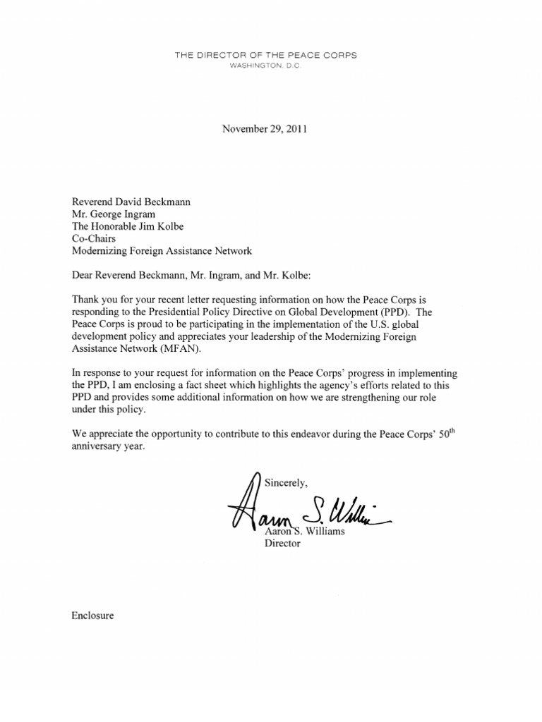 Peace Corps Modernizing Foreign Assistance Network Response Letter To ...