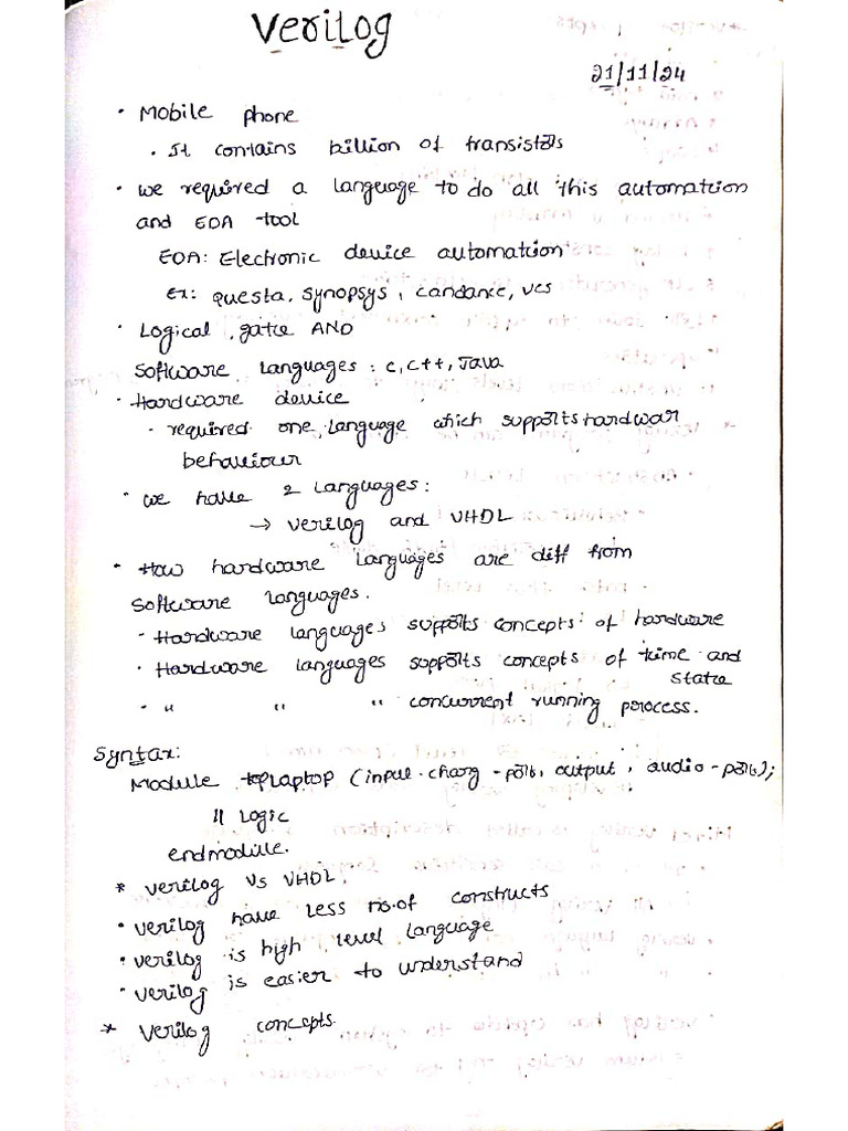 A Complete Verilog Hand Written Notes | PDF
