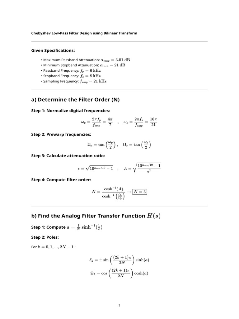 Chebyshev Filter Design | PDF | Telecommunications Engineering | Applied Mathematics