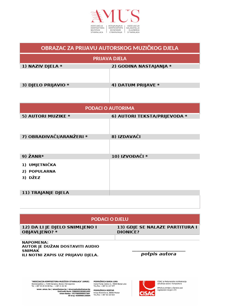 Prijava Djela - Novo2025 | PDF