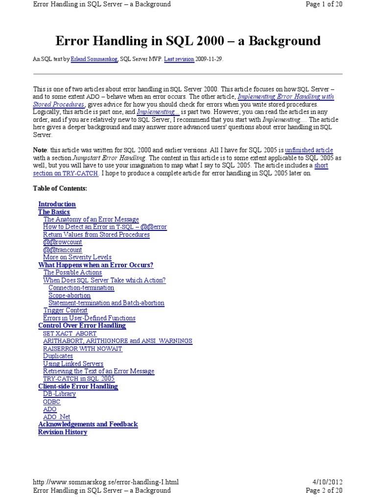 SQL 2000 TSQL Error Handling | PDF | Microsoft Sql Server | Database Transaction