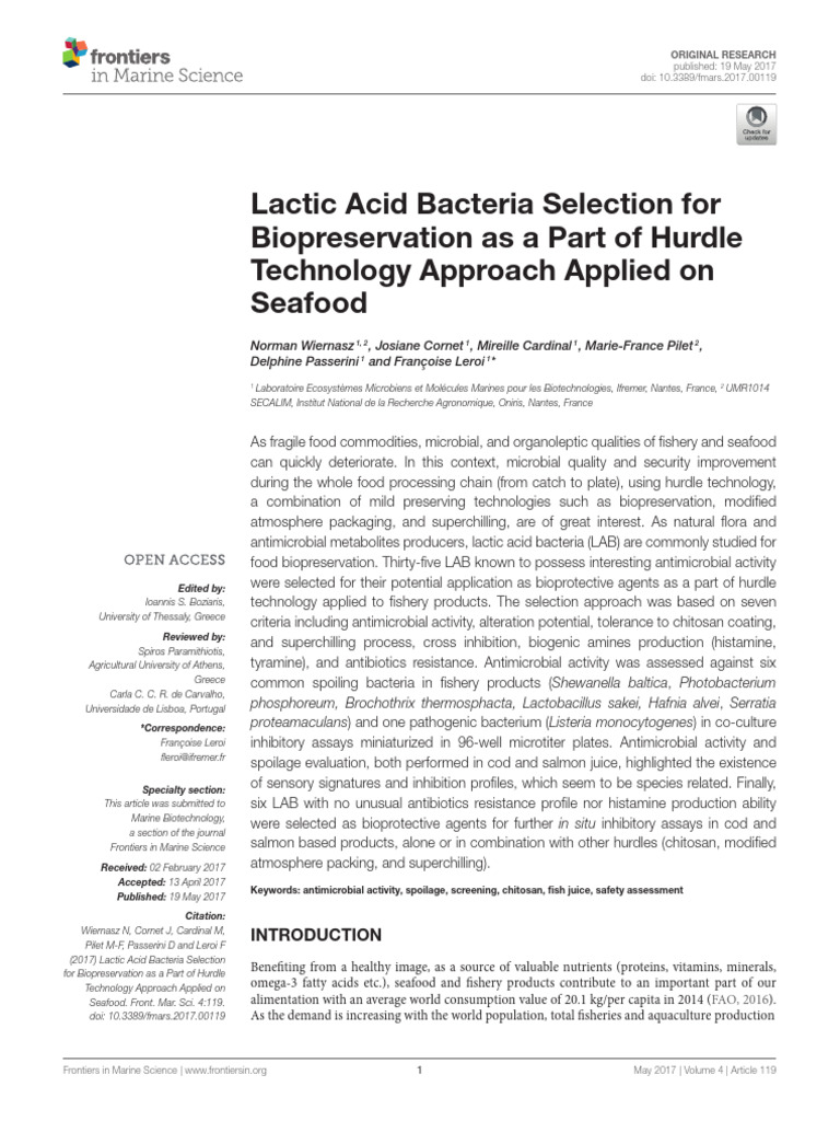 Lactic Acid Bacteria for Seafood Biopreservation | PDF