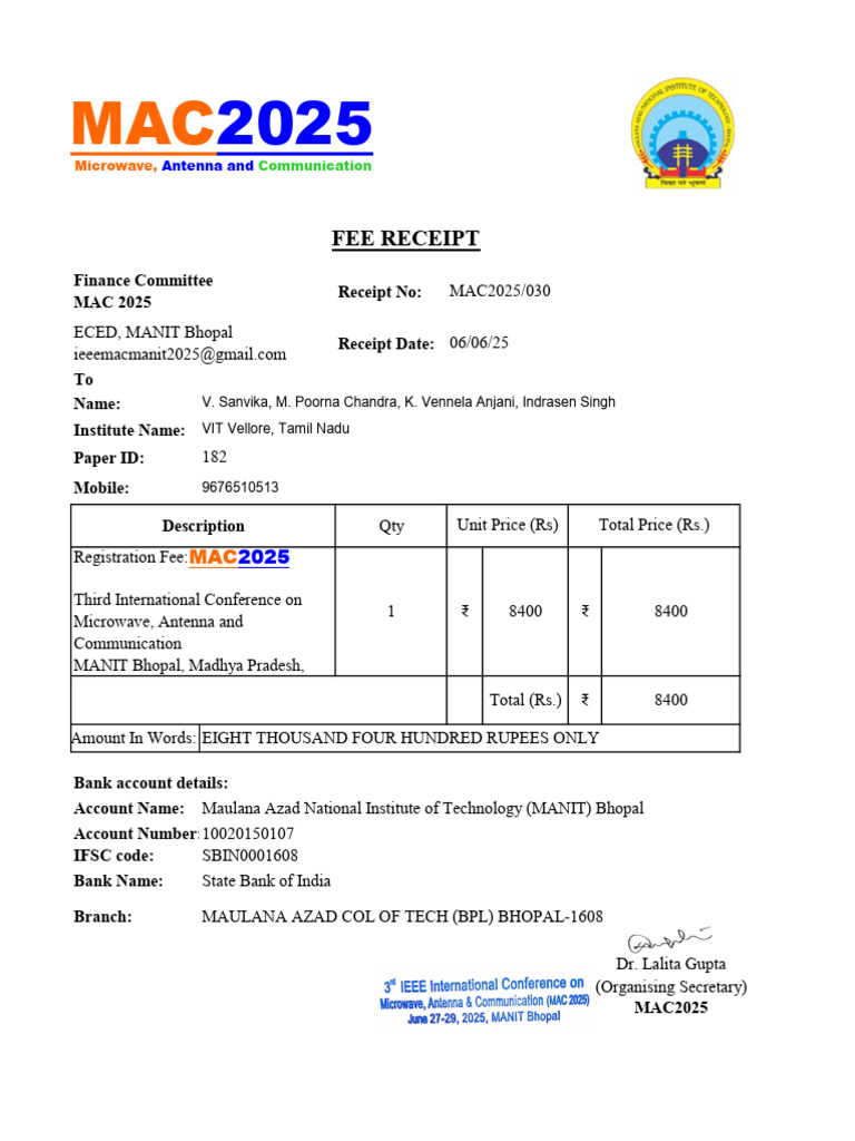 MAC2025 Conference Fee Receipt | PDF