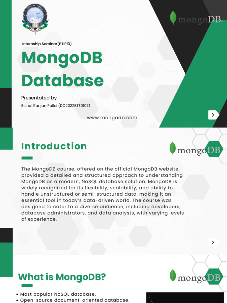 Internship Presentation | PDF | Mongo Db | Databases