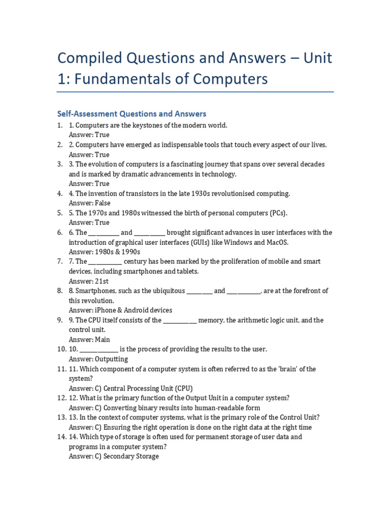 7_Compiled Questions and Answers From All Unit | PDF | Microsoft Excel ...