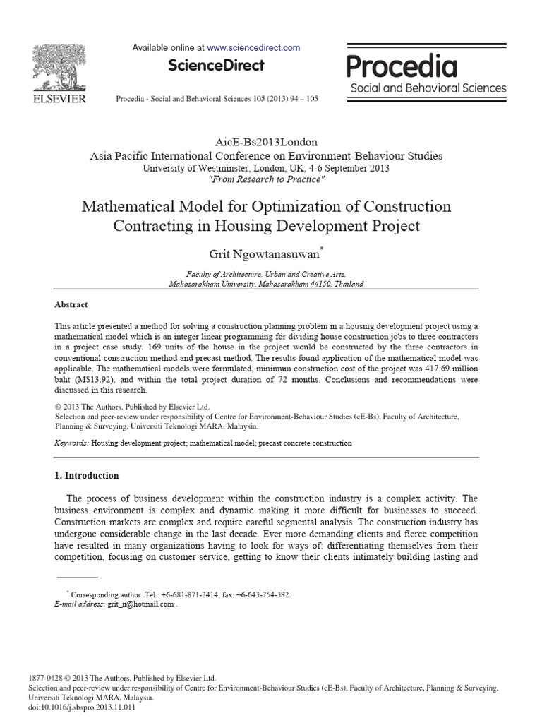 Mathematical Model For Optimization of Constructio | PDF | Mathematical Optimization | Linear ...