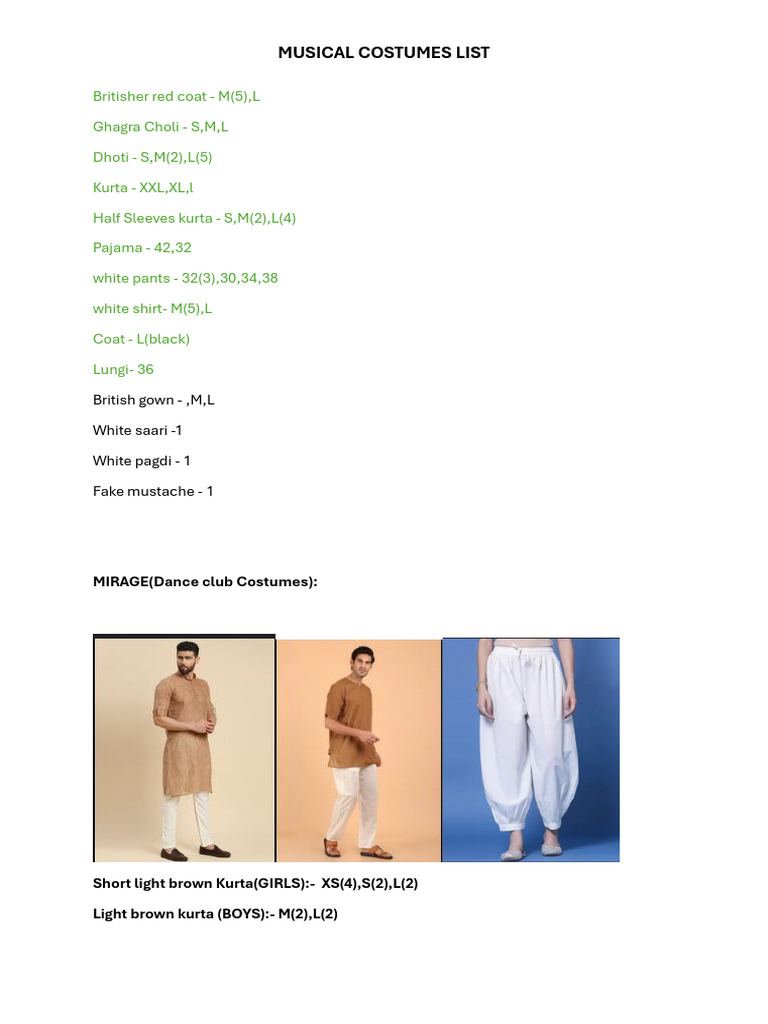 Musical Costumes Final | PDF
