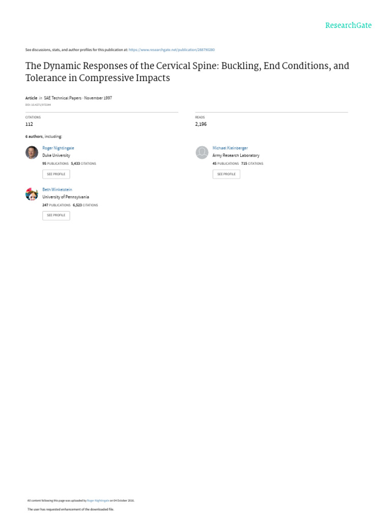 Nightingale (1997) The Dynamic Responses of The Cervical Spine | PDF ...